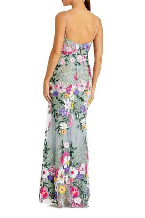 Mac Duggal Floral Embroidered Bustier Gown - Sage Multi