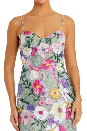 Mac Duggal Floral Embroidered Bustier Gown - Sage Multi