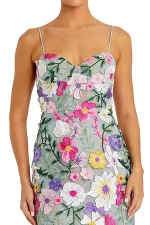 Mac Duggal Floral Embroidered Bustier Gown - Sage Multi
