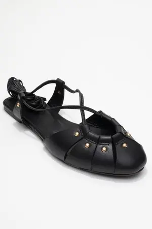FOREVER & ALWAYS SHOES Daria Leather Lace-up Sandal - Black