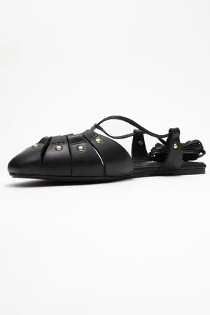 FOREVER & ALWAYS SHOES Daria Leather Lace-up Sandal - Black