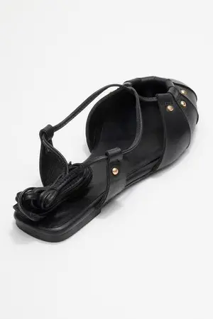 FOREVER & ALWAYS SHOES Daria Leather Lace-up Sandal - Black