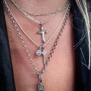 OUTOFOFFICE Textured Cross Charm Necklace In Sterling
