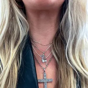 OUTOFOFFICE Textured Cross Charm Necklace In Sterling
