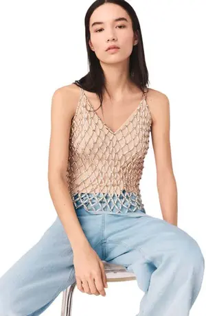 Maje Beaded Cropped Top With Satin Lining