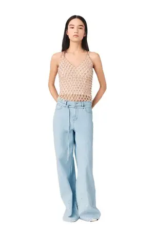 Maje Beaded Mesh Top With Satin Lining