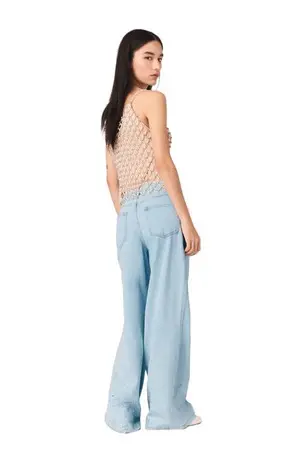 Maje Beaded Mesh Top With Satin Lining