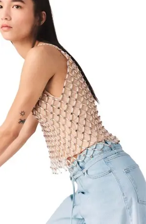 Maje Beaded Mesh Top With Satin Lining