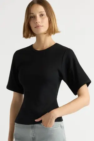 Modern Citizen Reanne Ribbed Sculpted Crew-neck Tee - Black