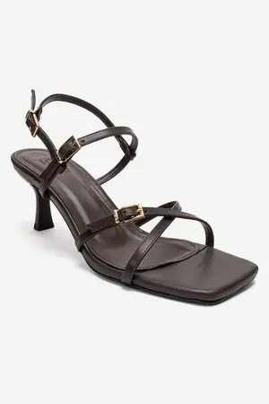 PROLOGUE SHOES Nebel Strappy Stiletto Sandal Dark Brown