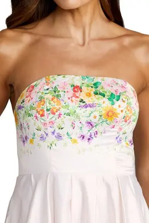 Mac Duggal Floral Print Strapless A-line Gown With Pockets