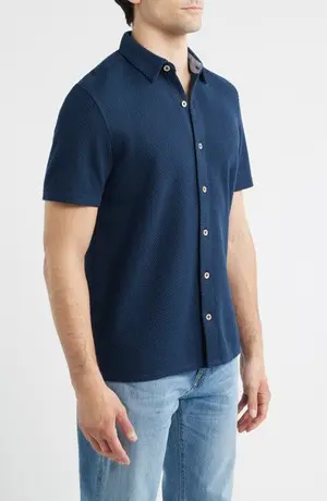 Johnston & Murphy Linden Textured Short Sleeve Button-up Shirt