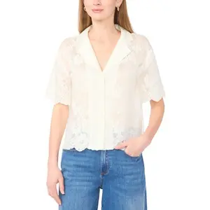 Vince Camuto Sheer Floral Camp Shirt - New Ivory