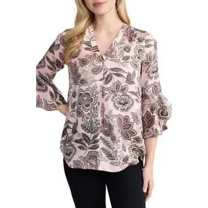 Jones New York Kelly Floral Flutter Sleeve Button-up Shirt - Petal Pink Multi