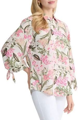 Jones New York Floral Tie-sleeve Button-up Shirt