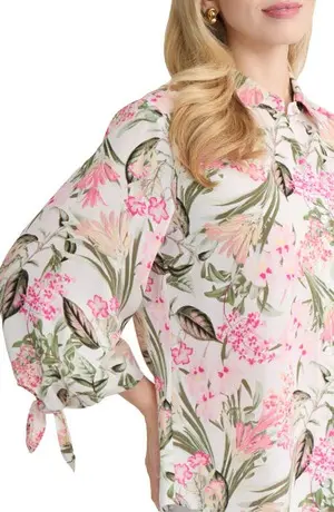 Jones New York Floral Tie-sleeve Button-up Shirt