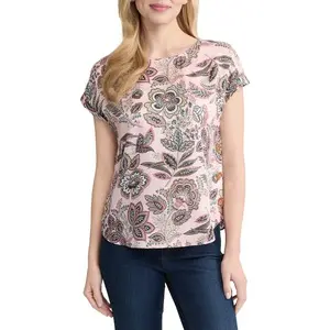 Jones New York Floral Short Sleeve Top - Petal Pink Multi