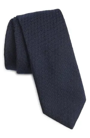 BOSS Cotton & Silk Textured Tie - Dark Blue