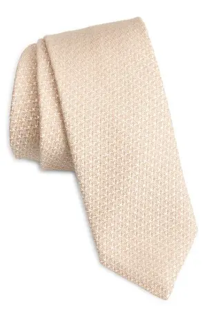 BOSS Cotton & Silk Textured Tie - Light Beige