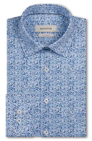 Bugatchi James Ooohcotton® Watercolor Floral Twill Button-up Shirt - Classic Blue