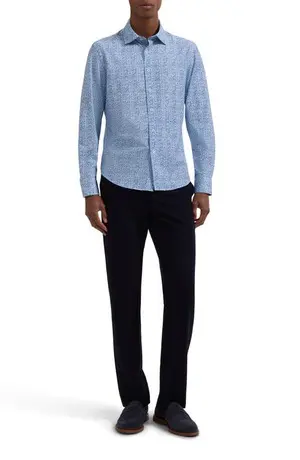 Bugatchi James Ooohcotton® Watercolor Floral Twill Button-up Shirt - Classic Blue