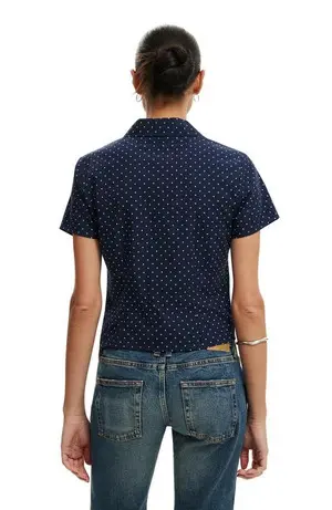 COTTON ON Maya Rouched Shirt - Lily Micro Polka Dot Navy