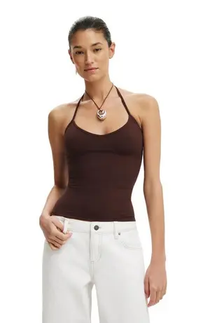 COTTON ON Hold Me Tie Halter - Dark Oak