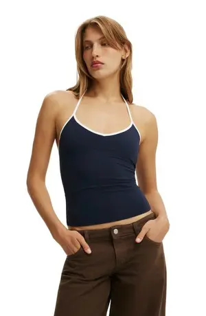 COTTON ON Hold Me Tie Halter - Total Eclipse White Bind