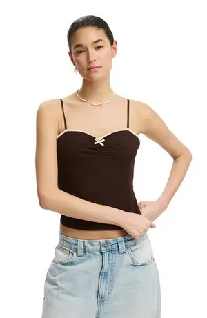 COTTON ON Bow Cotton Cami - Dark Oak