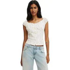 COTTON ON Jamie Off Shoulder Top - Brittany Bunch Ditsy Coconut