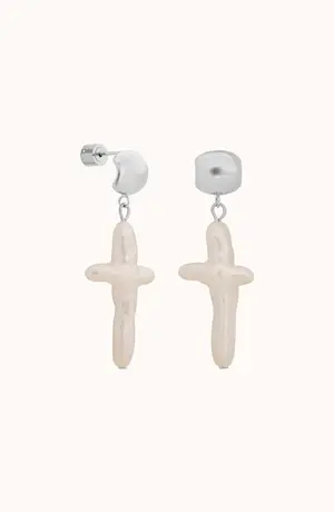 JOIANA JEWELRY Colette Cross Pearl Earrings - Stud/white Silver
