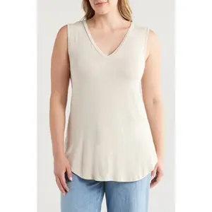24SEVEN COMFORT APPAREL V-neck Sleeveless Top - Beige