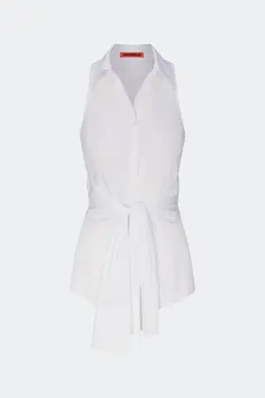 SIMONMILLER Sleeveless Poplin Top With Shirttail Hem - Macadamia