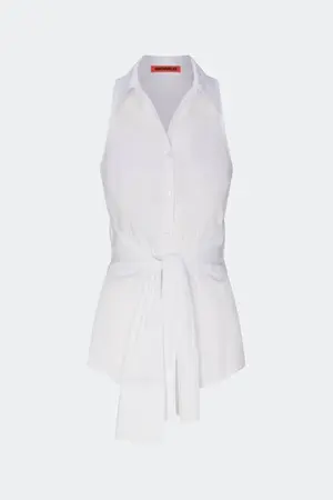 SIMONMILLER Sleeveless Poplin Shirt With Shirttail Hem - Macadamia