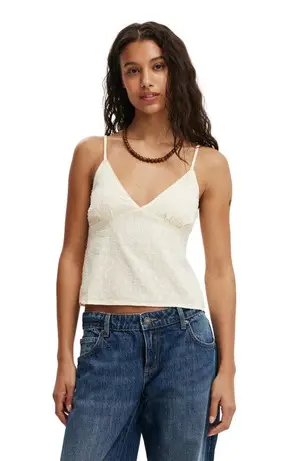 COTTON ON The Daydream Cami With V-neck And Lace Trim - Vanilla Glow Texture