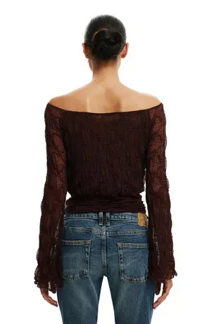 COTTON ON Sofia Lace Long Sleeve Top - Dark Oak