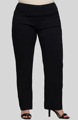 24SEVEN COMFORT APPAREL High Waist Straight Leg Stretch Pants - Black