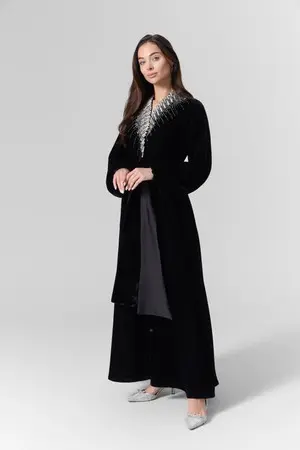 LE FAFO Luna Velvet Embellished Belted Maxi Dress