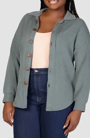 24SEVEN COMFORT APPAREL Textured Stripe Knit Button-up Shirt