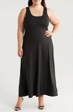 24SEVEN COMFORT APPAREL Sleeveless Scoop Neck Maxi Dress - Black