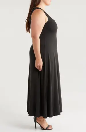 24SEVEN COMFORT APPAREL Sleeveless Scoop Neck Maxi Dress - Black