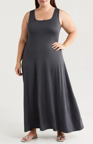24SEVEN COMFORT APPAREL Sleeveless Scoop Neck Maxi Dress - Grey
