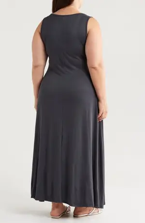 24SEVEN COMFORT APPAREL Sleeveless Scoop Neck Maxi Dress - Grey