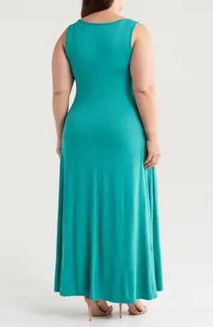 24SEVEN COMFORT APPAREL Sleeveless Scoop Neck Maxi Dress - Jade
