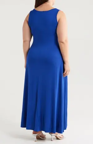24SEVEN COMFORT APPAREL Sleeveless Scoop Neck Maxi Dress - Lapis