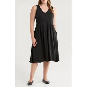 24SEVEN COMFORT APPAREL Sleeveless V-neck Jersey Dress - Black