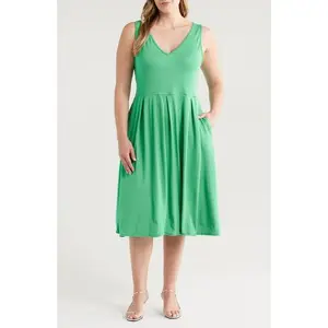 24SEVEN COMFORT APPAREL Sleeveless V-neck Jersey Dress - Green