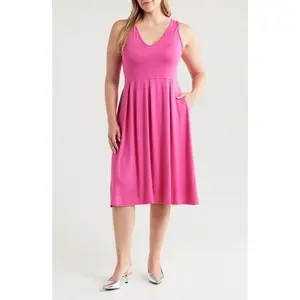 24SEVEN COMFORT APPAREL Sleeveless V-neck Jersey Dress - Pink