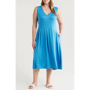 24SEVEN COMFORT APPAREL Sleeveless V-neck Jersey Dress - Turquoise