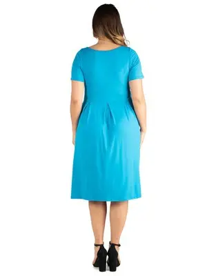 24SEVEN COMFORT APPAREL A-line Midi Dress With Short Sleeves - Turquoise